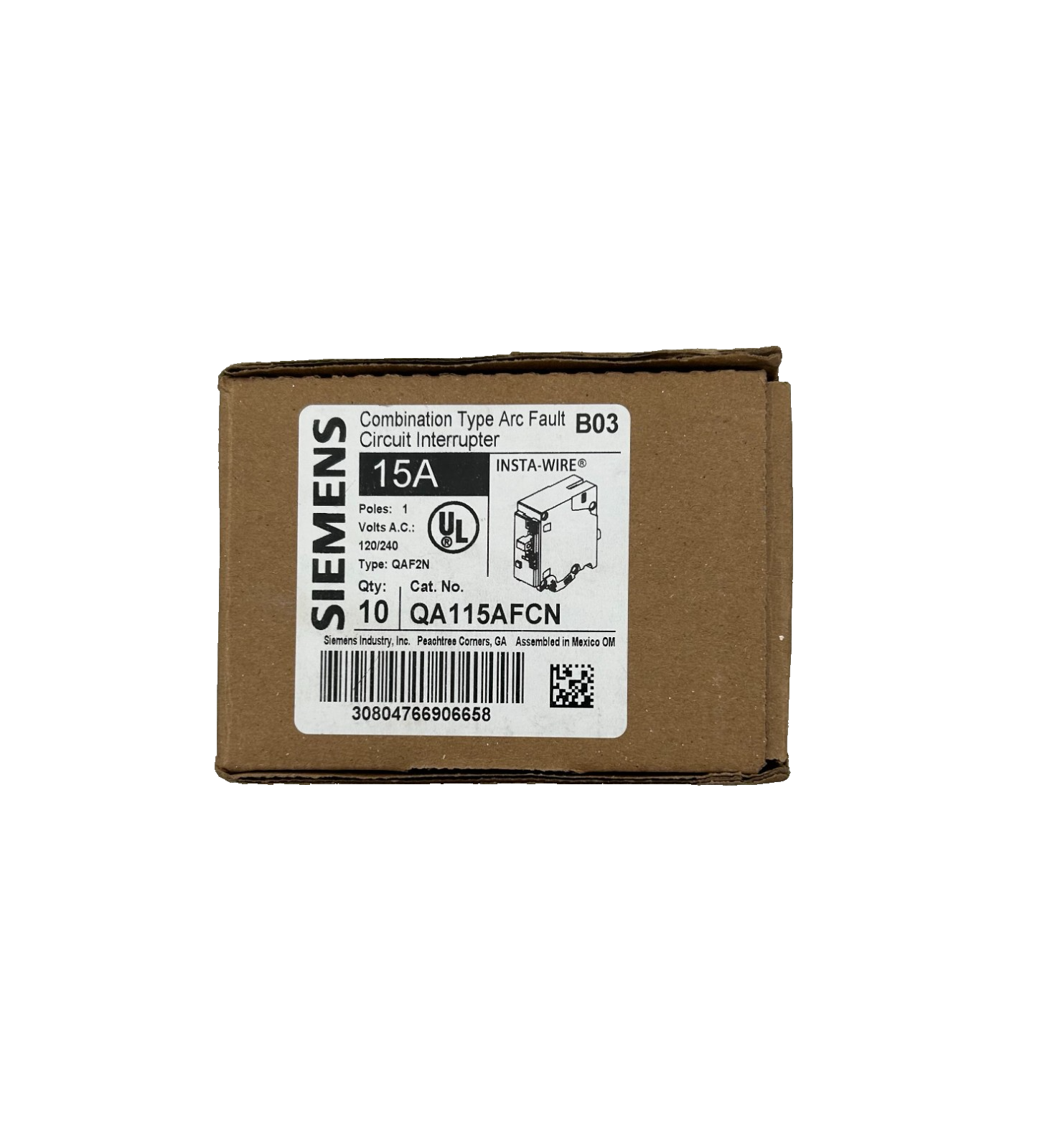 (10) New Siemens QA115AFCN Arc Fault Circuit Breaker 15A 1-Pole 120/24 ...