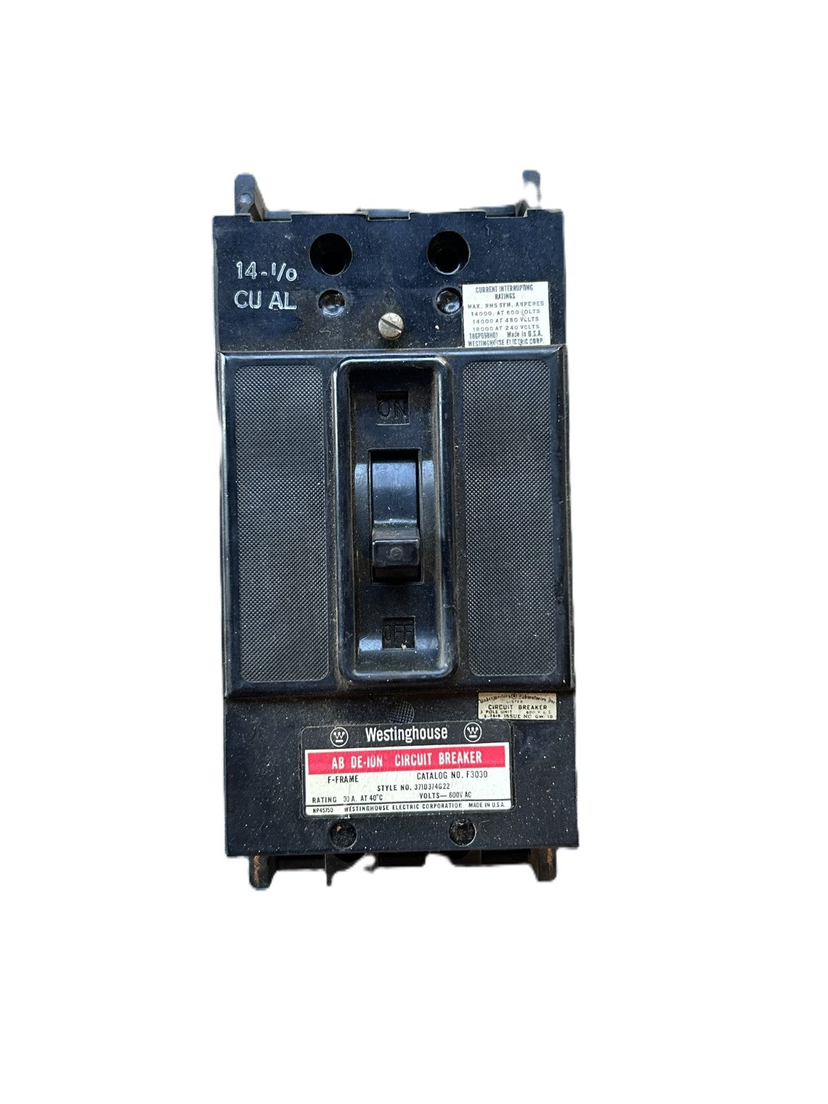 Westinghouse F3030 Circuit Breaker 30A 3-Pole 600VAC – RoboMachIndustrial