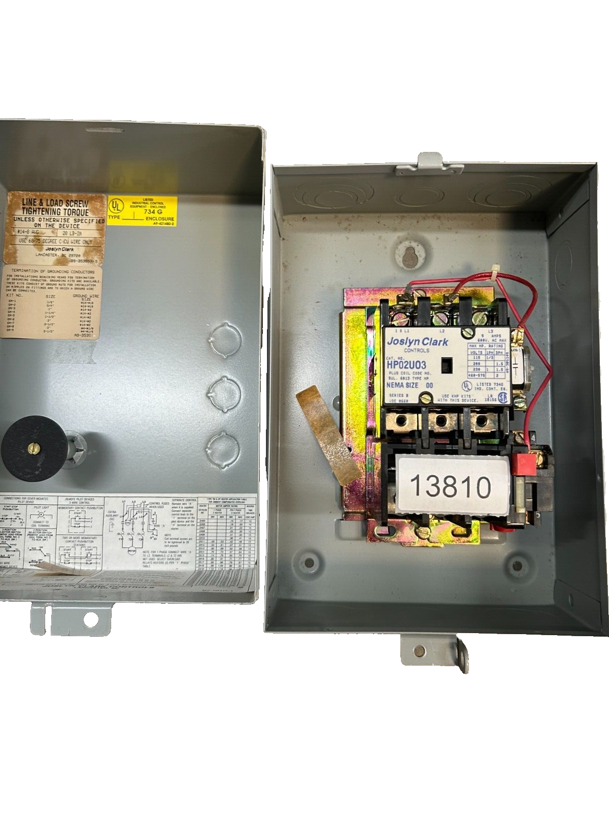 Joslyn Clark Controls HP02U03 Starter Nema Size 00 Ser B, 9A 600V ...