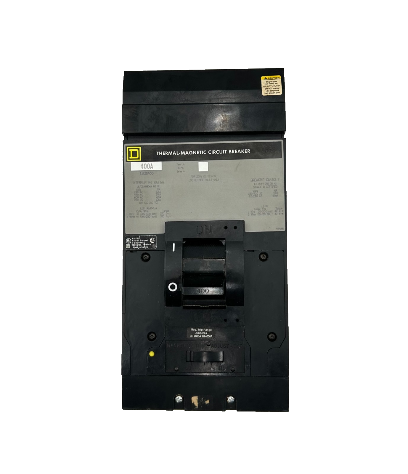 Square D LA36400 ThermalMagnetic Circuit Breaker 400A 3Pole 600VAC ...
