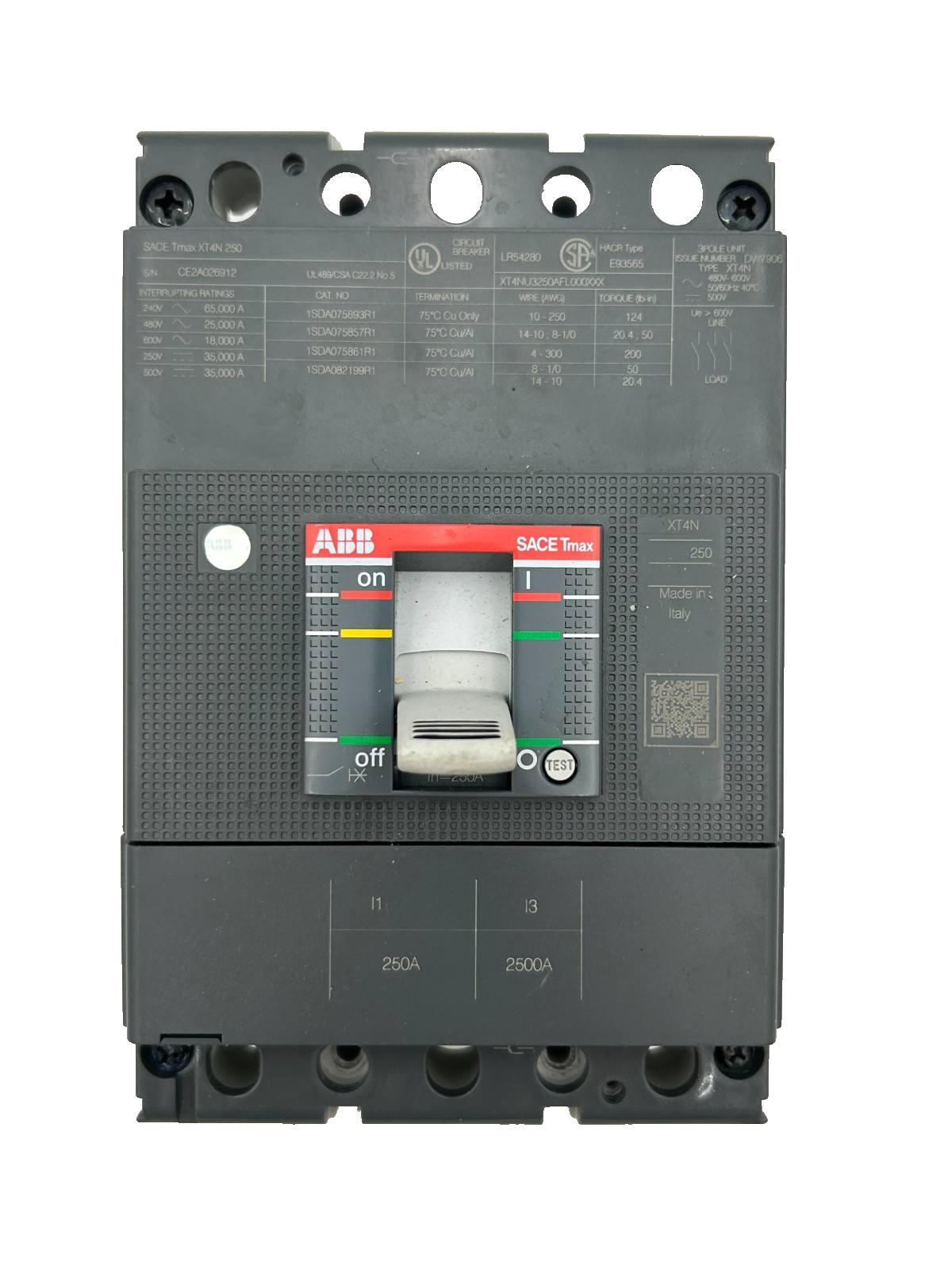 ABB SACE Tmax XT4N 250 Circuit Breaker 250A 3-Pole 480-600V ...