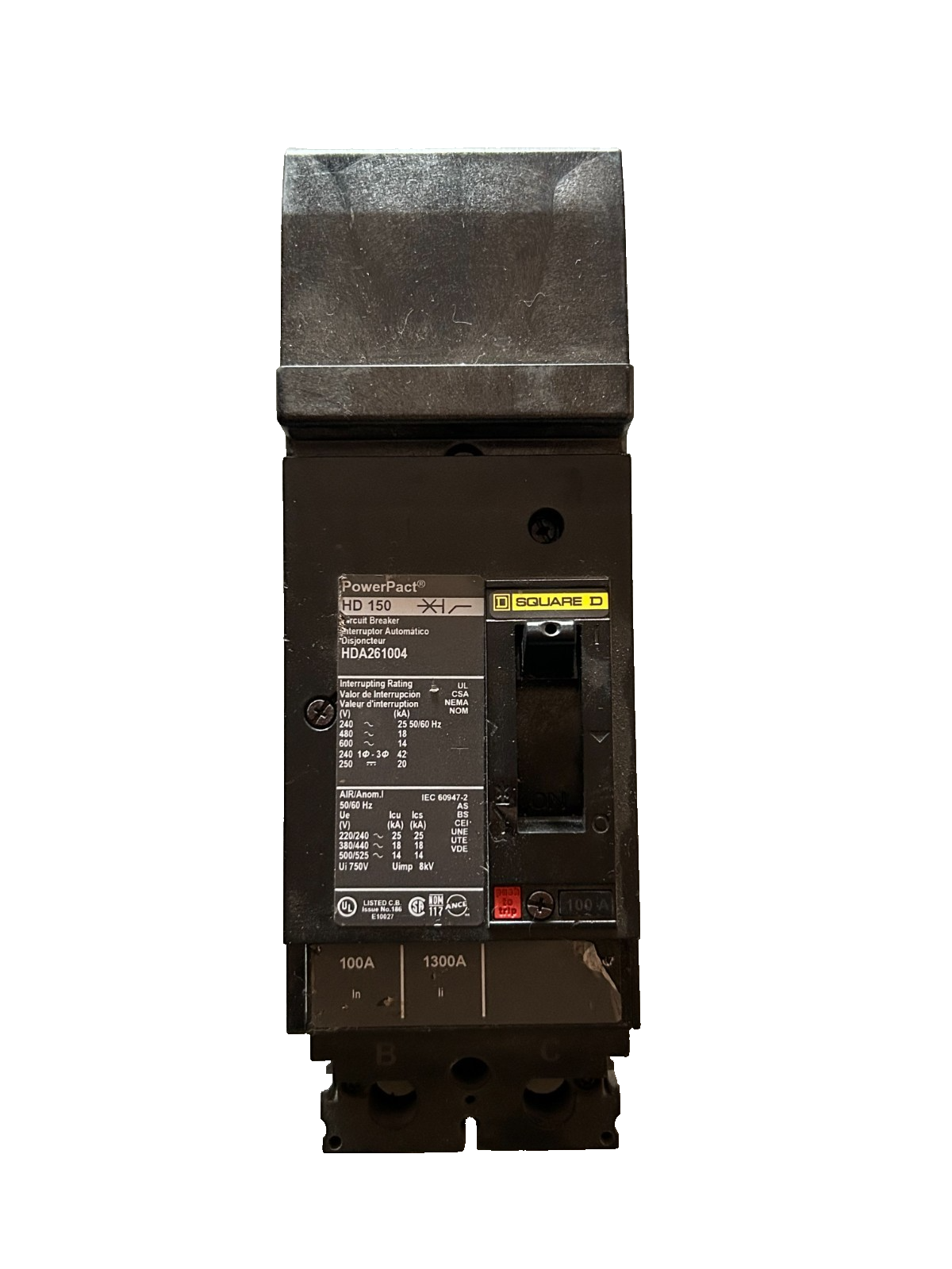 Square D HDA261004 PowerPact I-Line Circuit Breaker 100A 2-Pole 600V ...