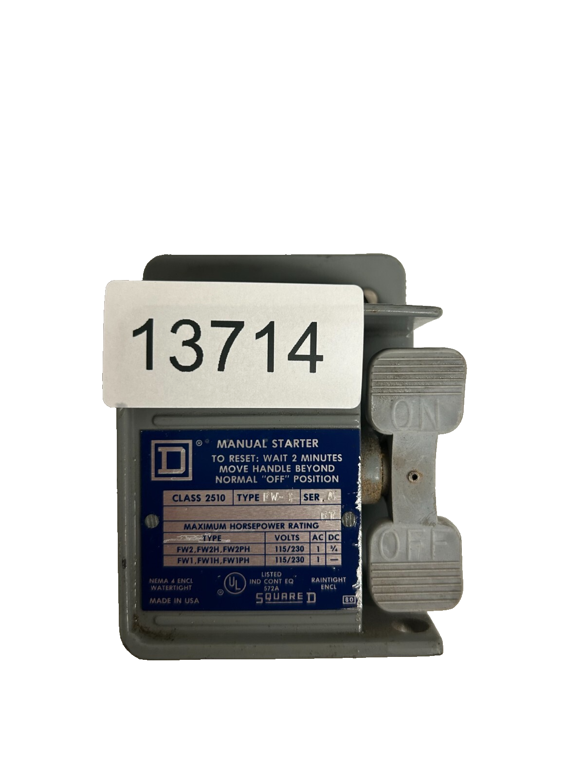 Square D Class 2510 FW1 Manual Starter, NEMA 4 Watertight ENCL, 115/23 – RoboMachIndustrial