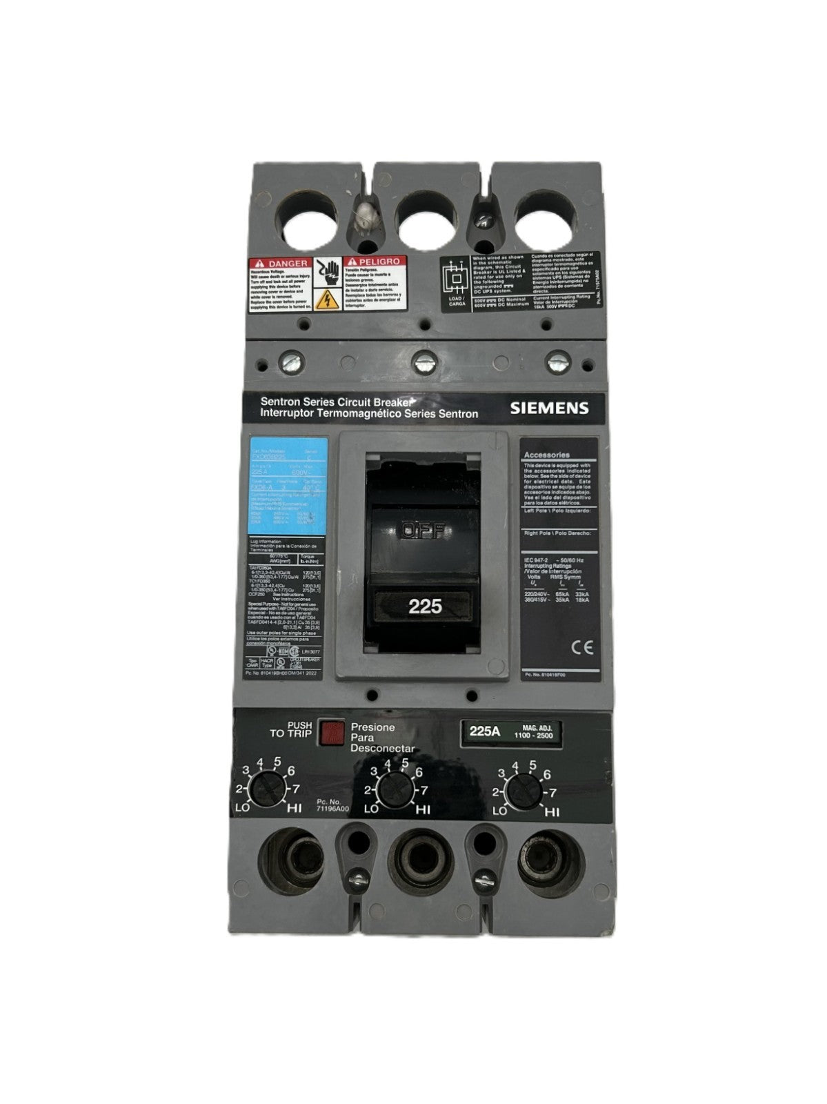 Siemens FXD63B225 Circuit Breaker 225 3-Pole 600VAC – RoboMachIndustrial