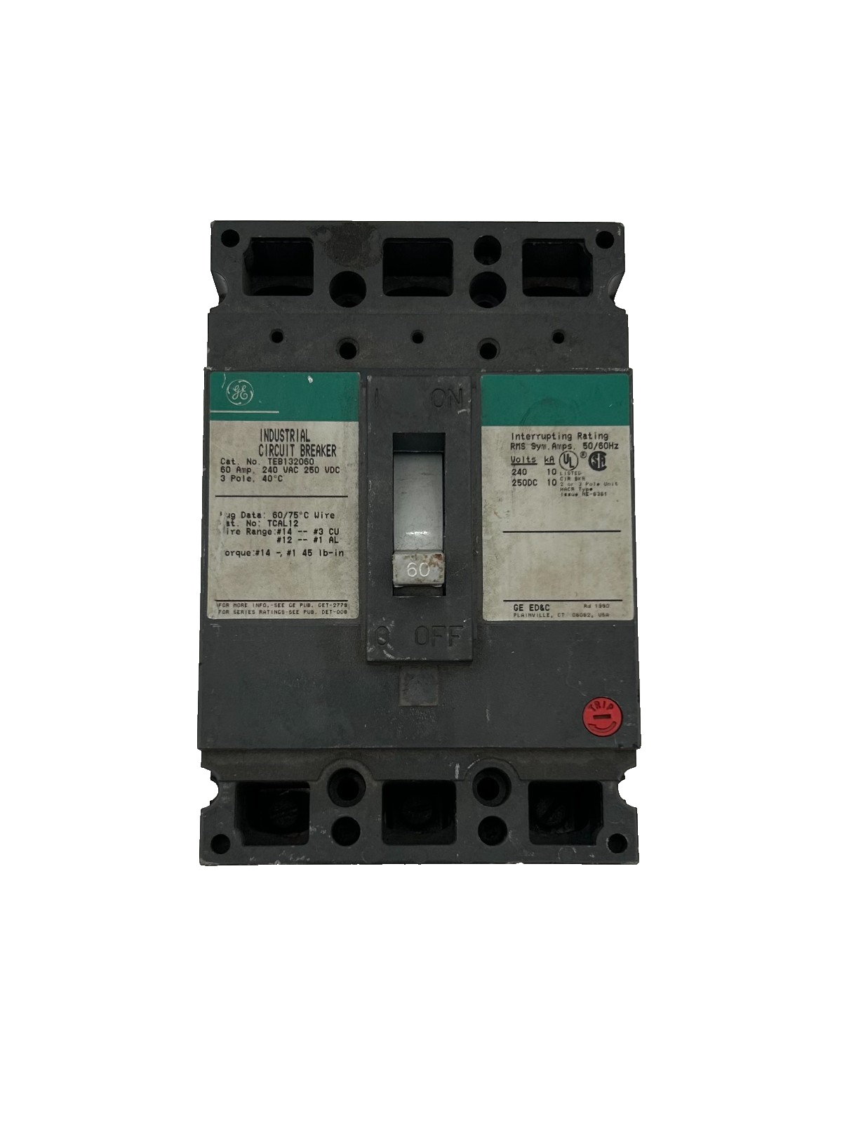 GE TEB132060 Industrial Circuit Breaker 60A 3-Pole 240VAC ...
