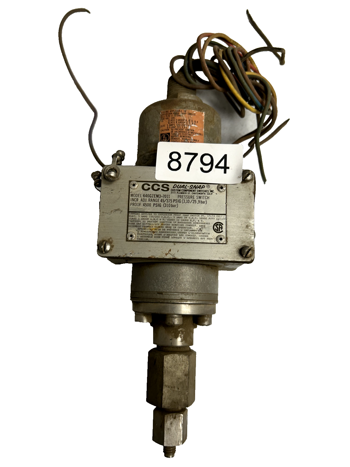 Custom Control Sensor 646GZEM37011 DualSnap Pressure Switch ...