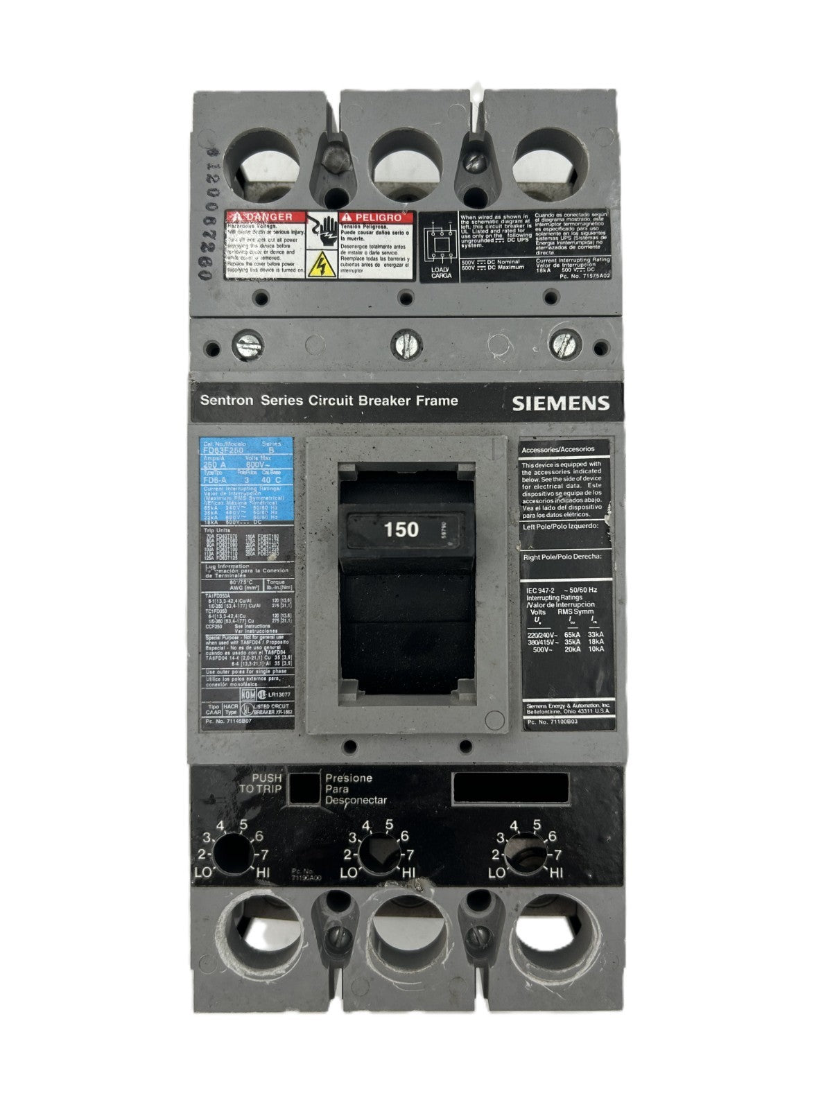 Siemens FD63F250 Circuit Breaker 250A 3Pole 600VAC – RoboMachIndustrial