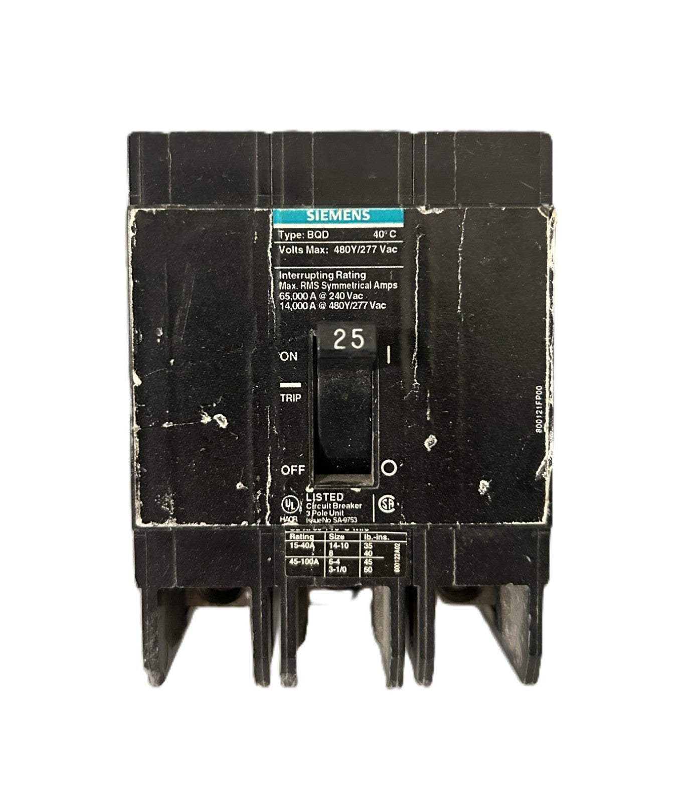 Siemens BQD325 Circuit Breaker 25A 3-Pole 480Y/277VAC – RoboMachIndustrial