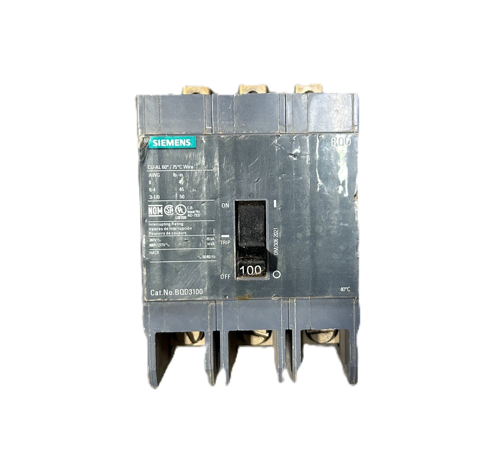 Siemens BQD3100 Circuit Breaker 100A 3-Pole 480Y/277V - Broken Switch ...
