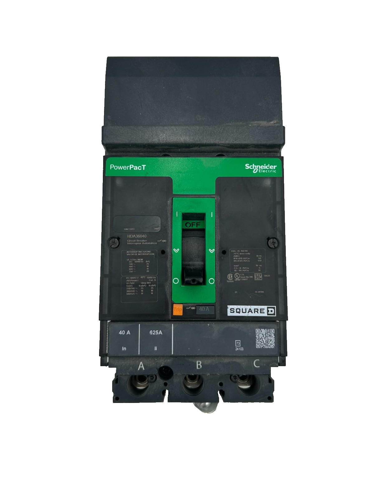 Square D HDA36040 PowerPact I-Line Circuit Breaker 40A 3-Pole 600V ...