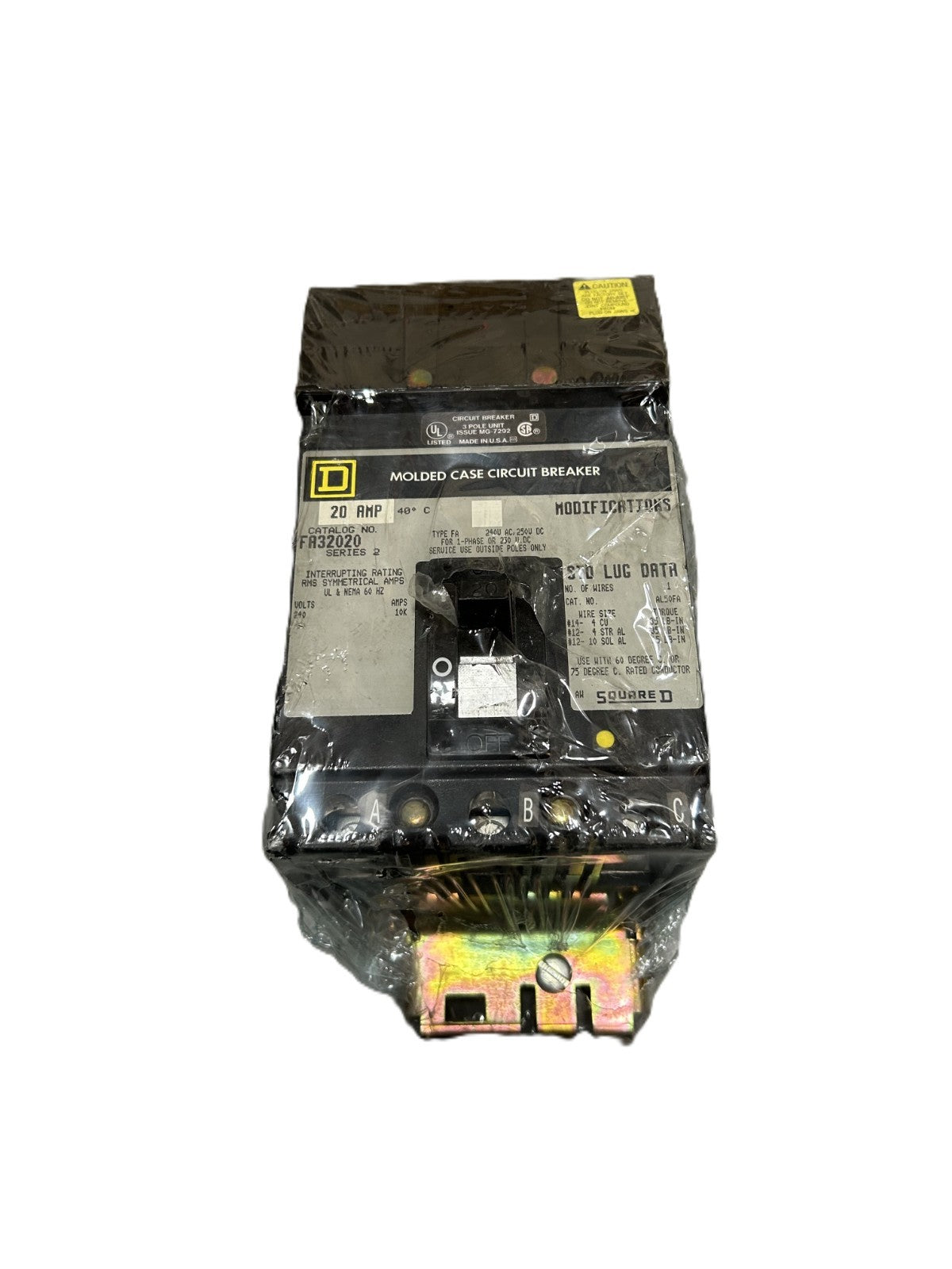 Square D FA32020 Molded Case Circuit Breaker 20A 3-Pole 240VAC ...